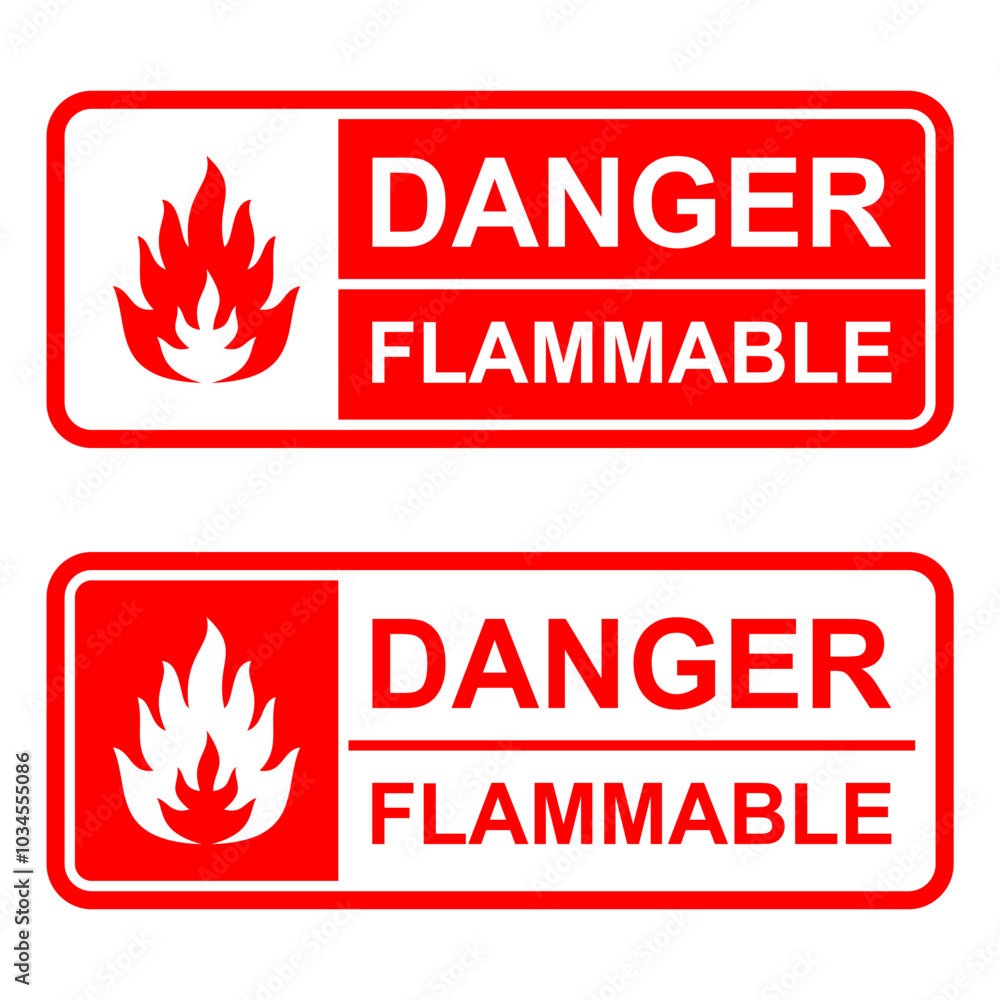Danger Flammable Liquid Warning Sign with Blazing Fire Icon. Editable ...