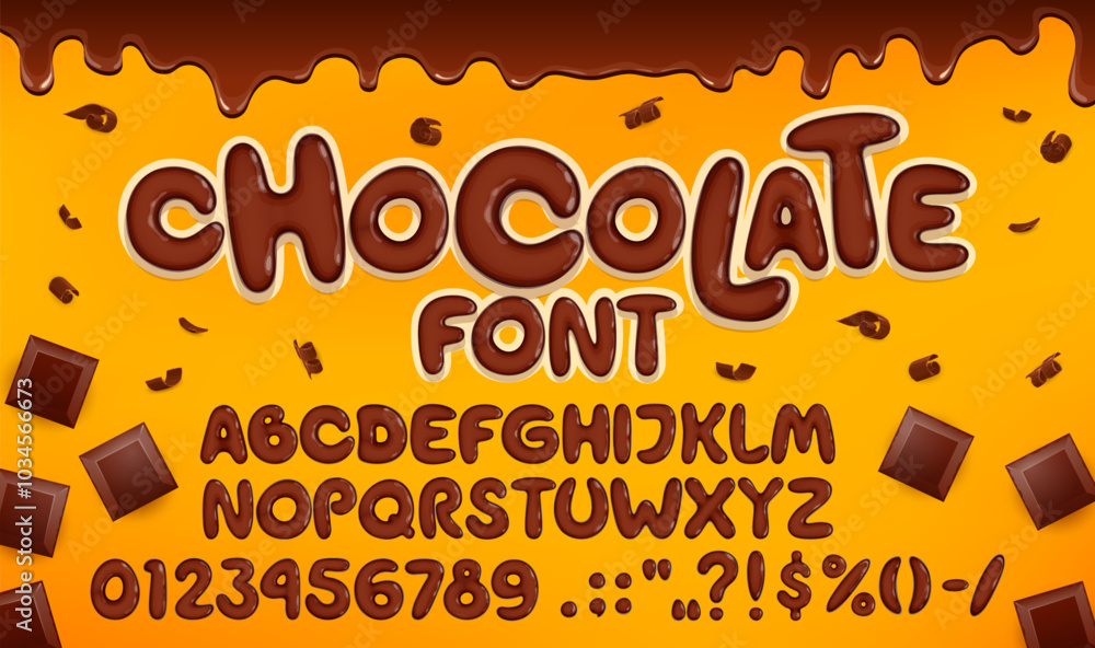 Candy type, chocolate font, brown choco typeface, tasty english ...