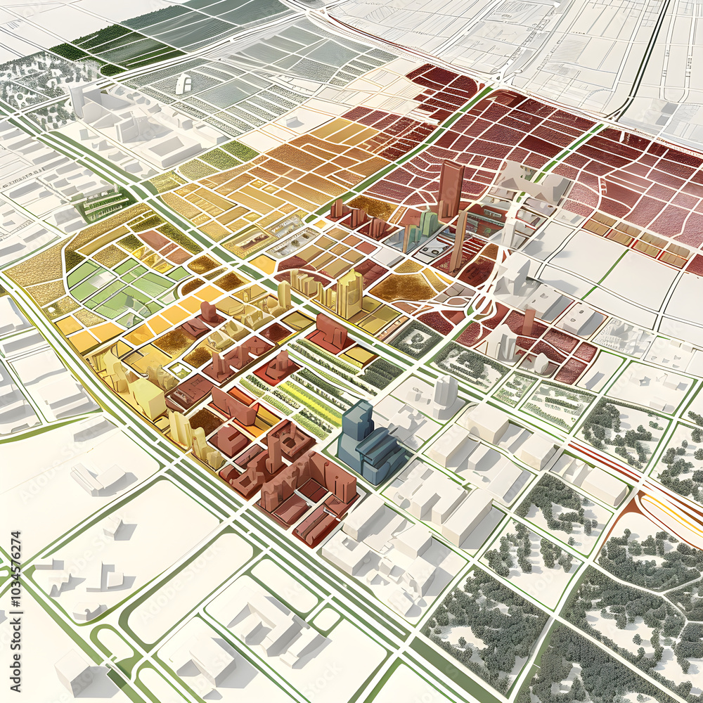 Color-Coded Zonal Schematic of Cityscape Highlighting Residential ...