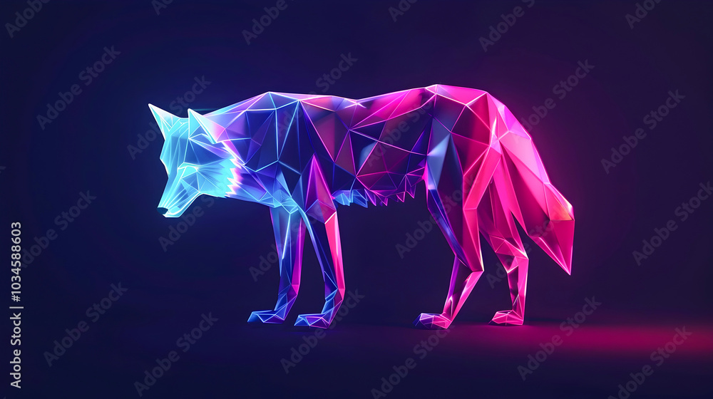 Vibrant Neon Triangular Animal with Glowing Polygonal Design in Dark ...