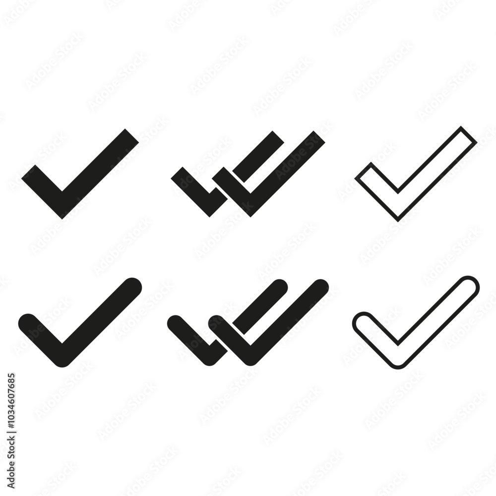 Checkmark icons collection. Black vector symbols. Simple check icons ...