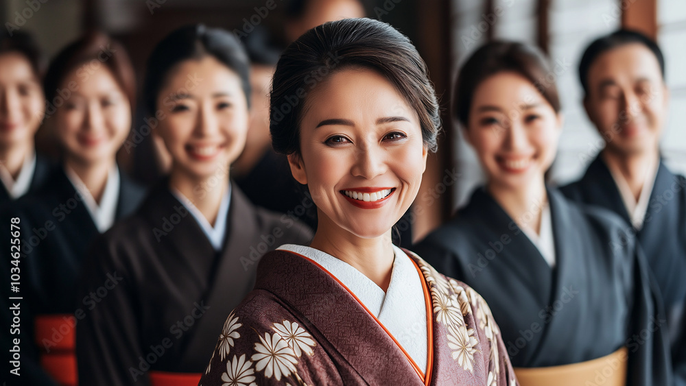Japanese people wearing traditional Kimono (Wahuku). Actors in Japanese ...