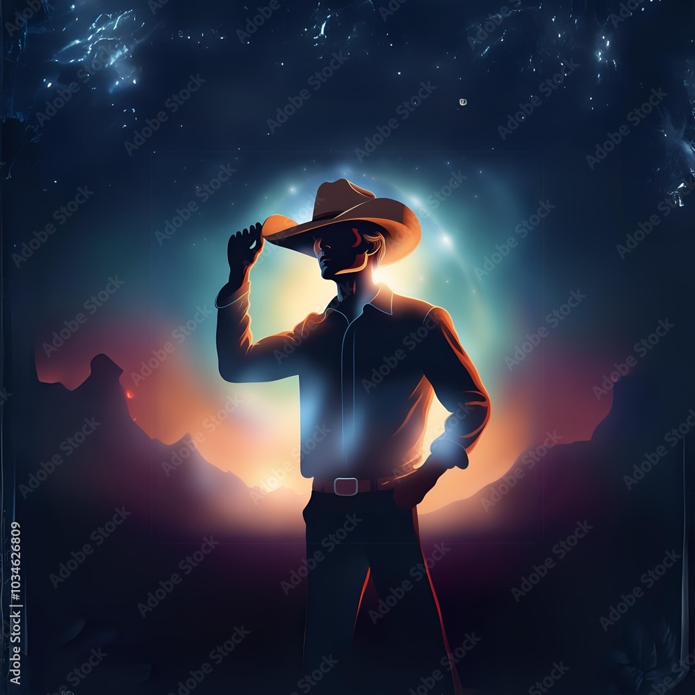 Dreamy look of a cowboy holding his hat, photographed from multiple ...