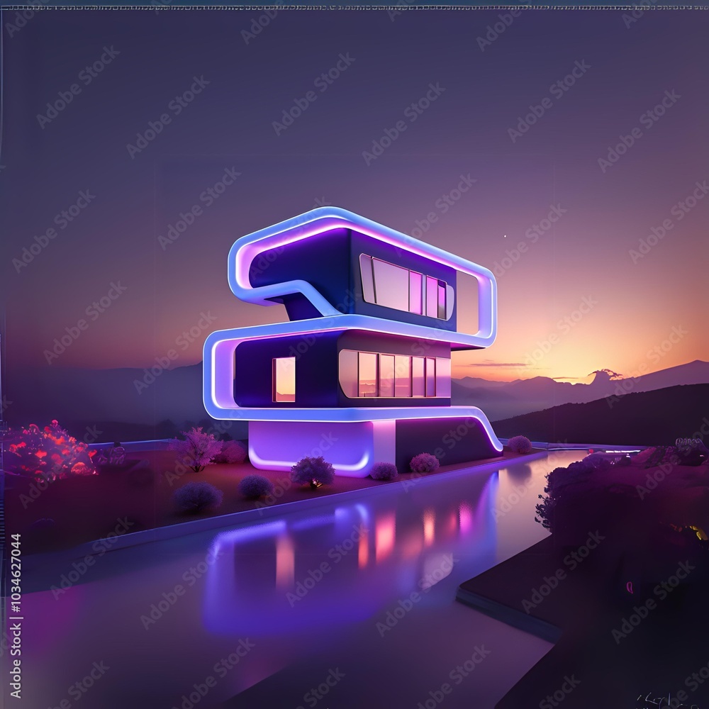 A futuristic home with sleek architecture, captured with diverse camera ...