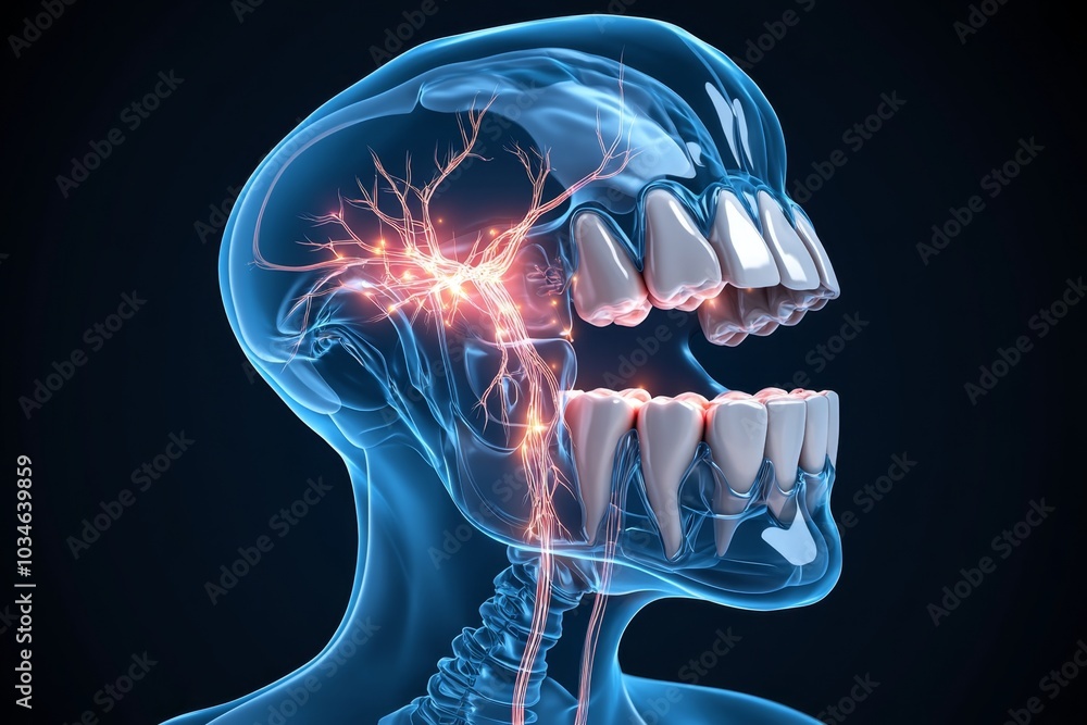 Pixel art of a human jaw and teeth, with animated blinking lights ...