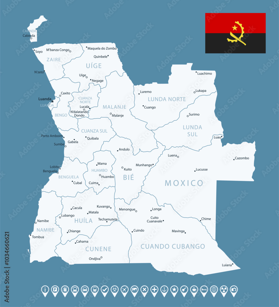 Angola - detailed country map with cities and regions. Infographic ...