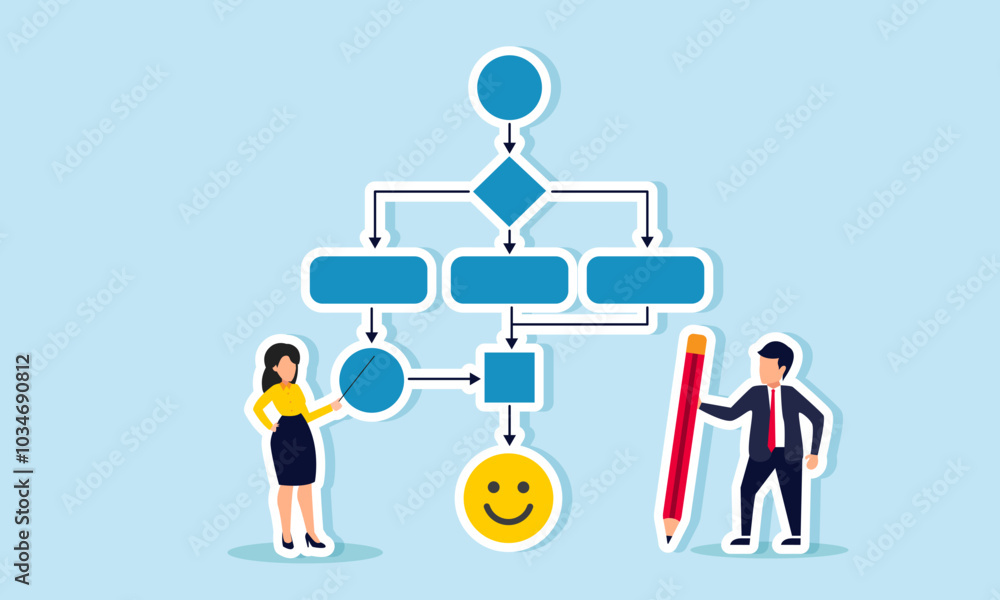 A businessman with a pencil and another with a stick are near a ...