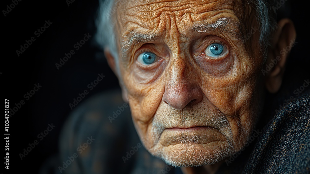 an elderly person in contemplative state reflecting deep emotions and ...