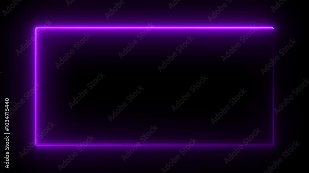 Abstract glowing neon rectangle border frame background. Neon light ...