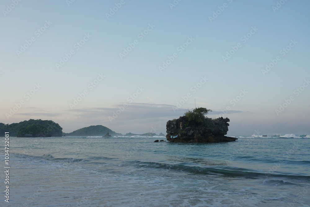 Beautiful natural scenery front of the island on the sea under bright ...