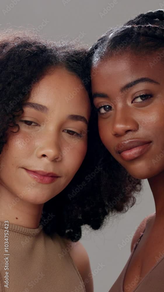 Beauty, face and wellness with woman friends in studio together for ...