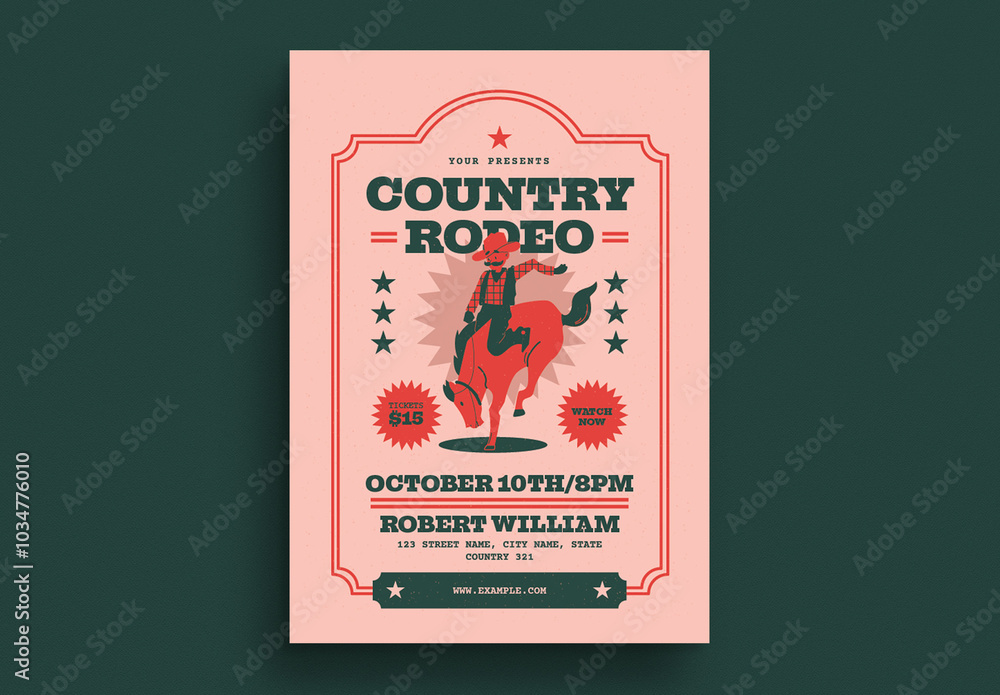 Retro Country Rodeo Event Flyer Stock Template | Adobe Stock