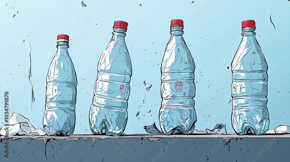 2408 15.An animated illustration of empty, crumpled plastic water ...