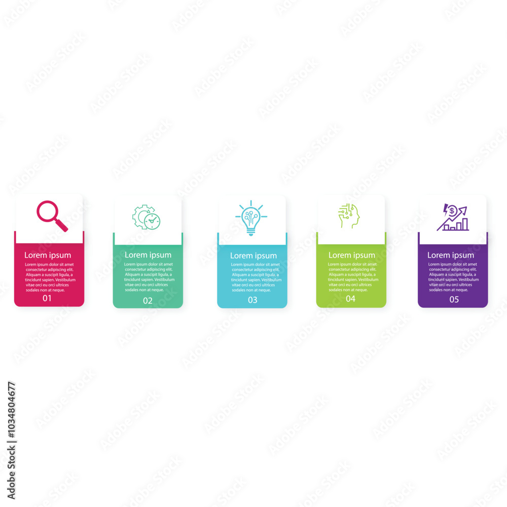 Horizontal progress bar featuring 5 arrow-shaped elements, symbolizing ...