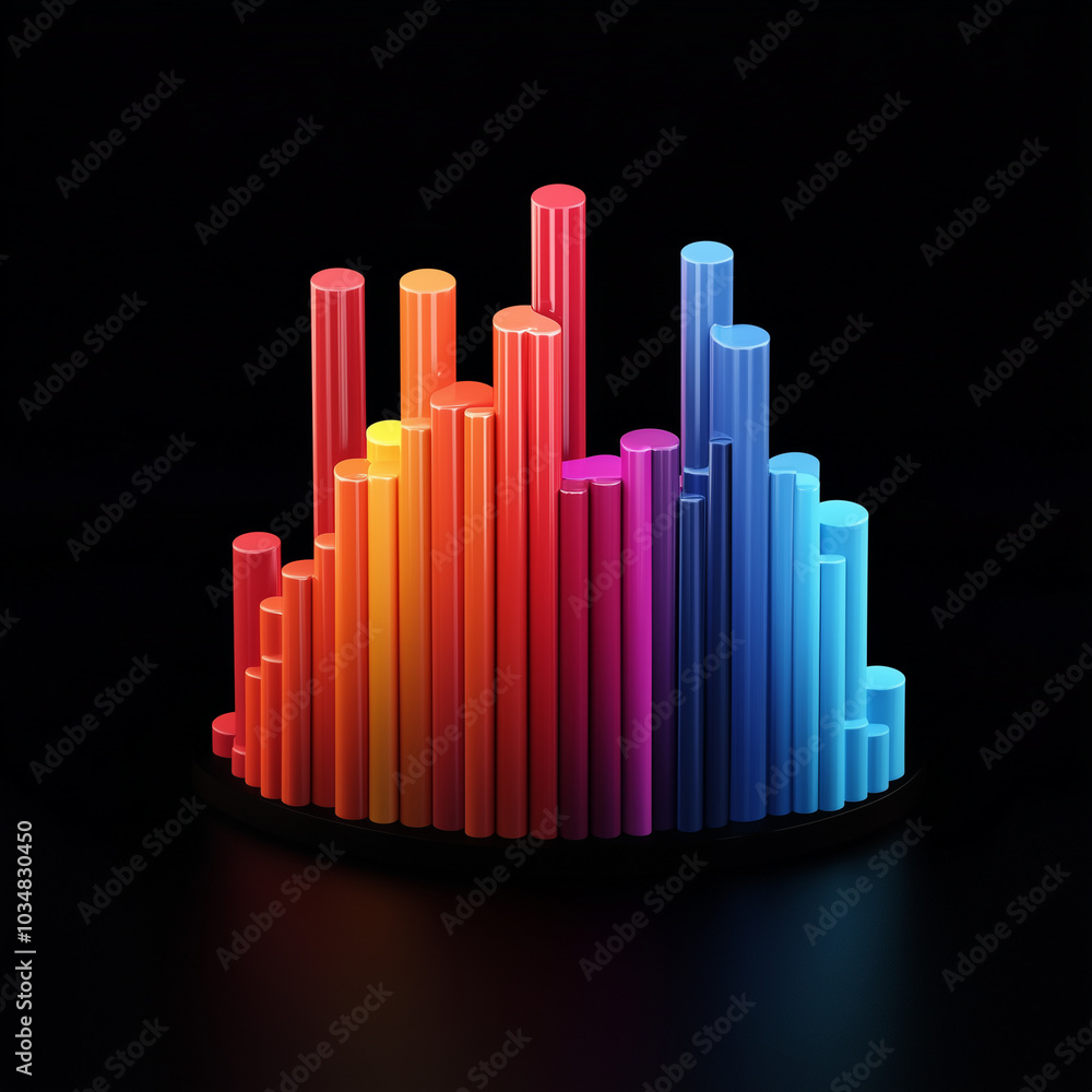 A colorful stack of cylinders arranged in a pyramid shape. The colors ...