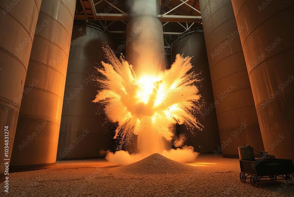 Dust Explosion In grain silos or flour mills where fine particle Stock ...