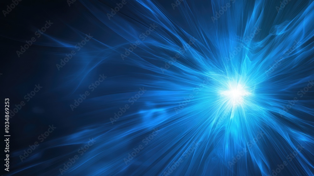 Abstract blue background with a dynamic explosion star design in a line ...