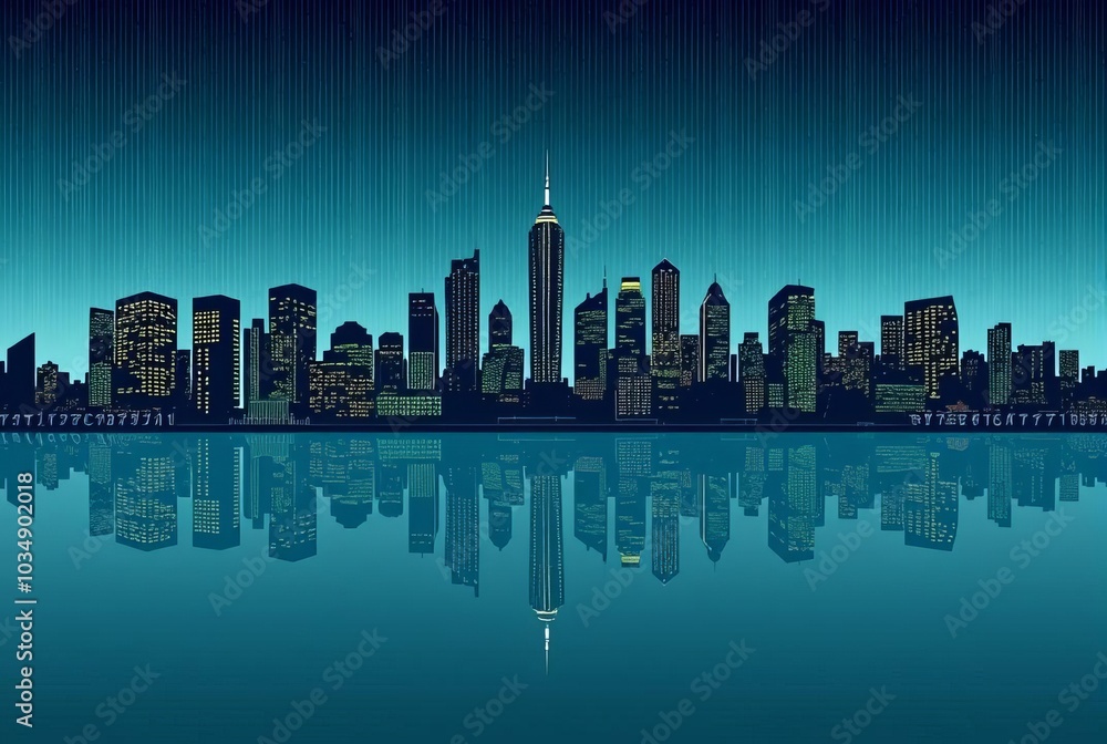 ASCII Cityscape A city skyline represented using ASCII chara Stock ...