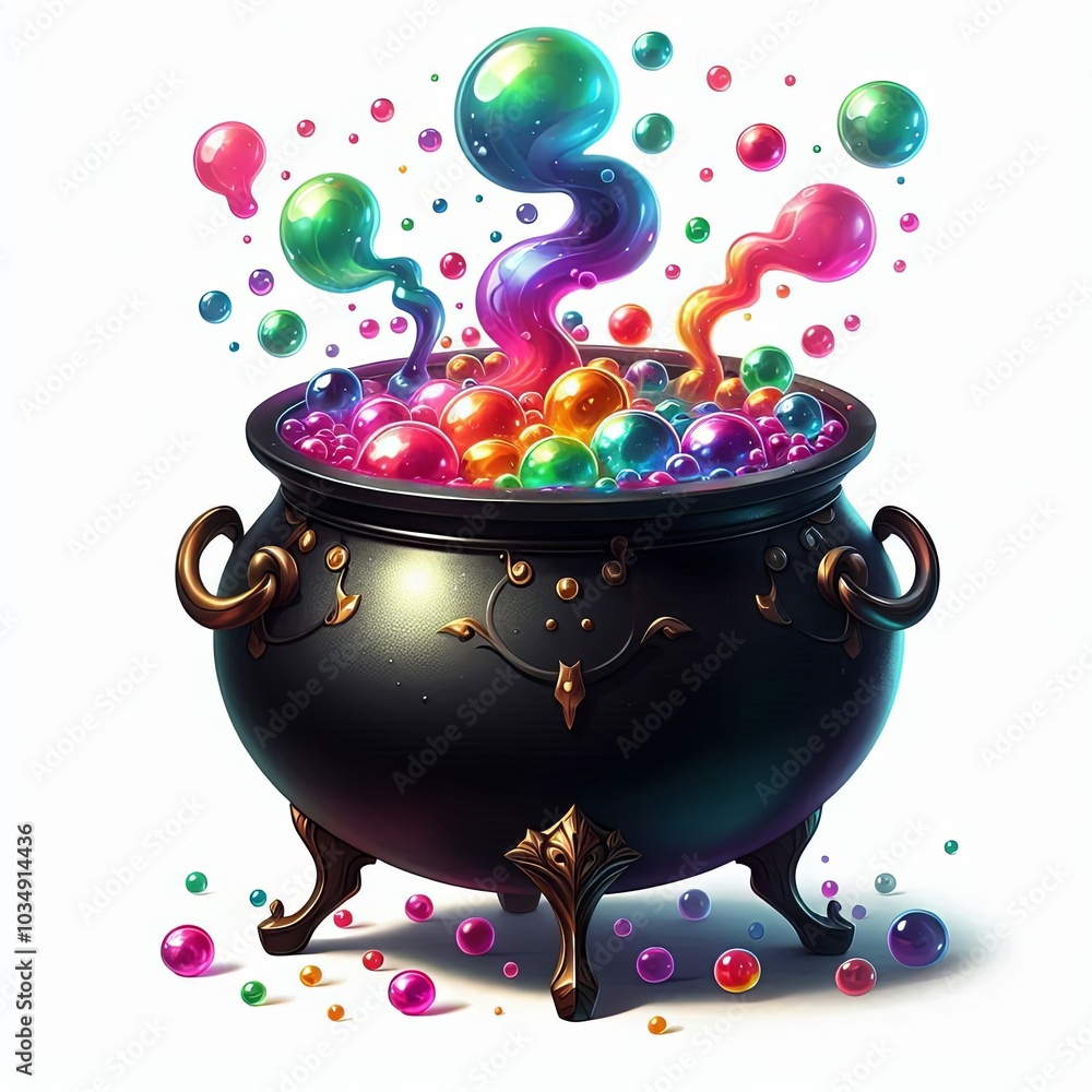 An isolated image of a toxic witch cauldron, designed with a dark ...