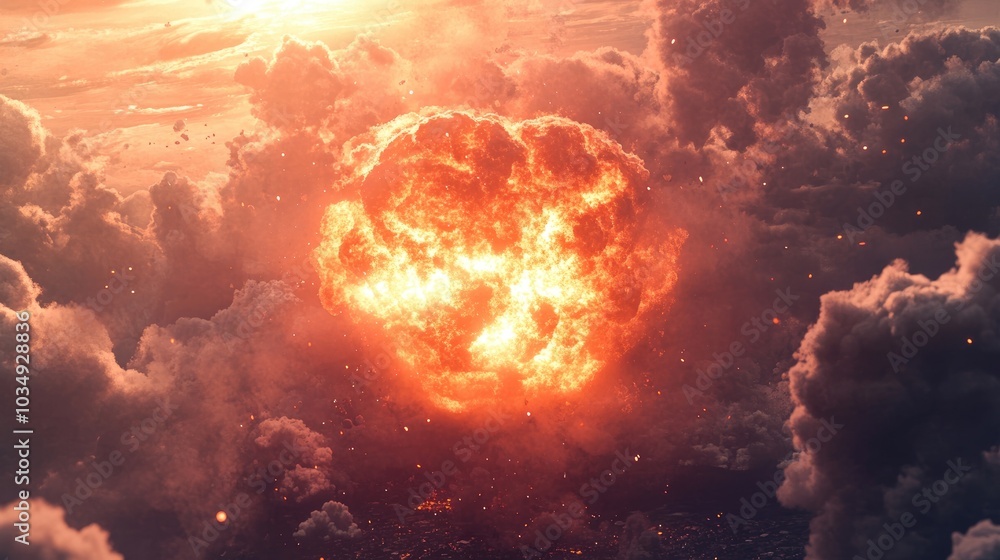 Nuclear bomb explosion illustration depicting the end of civilization ...