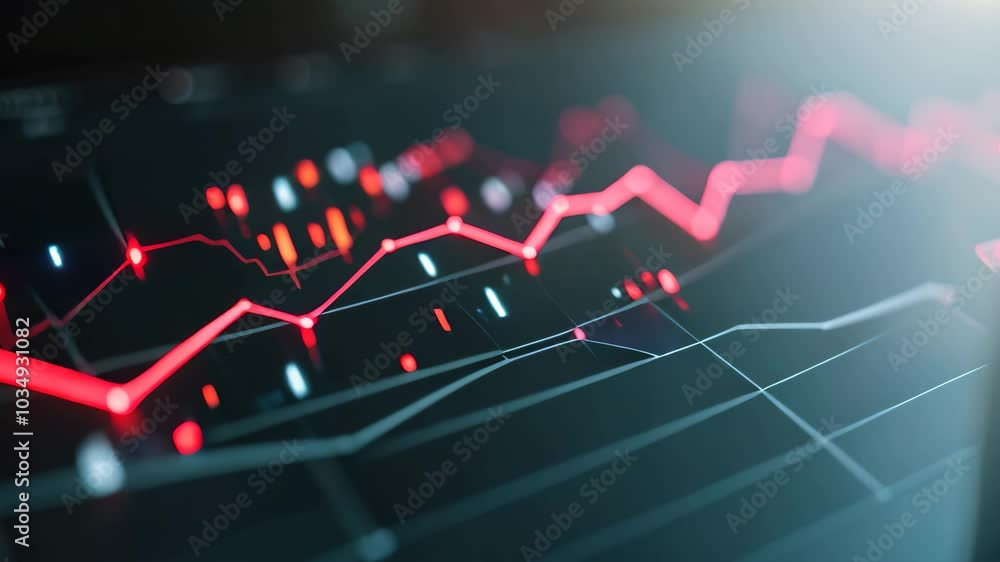 Close-Up of a Line Graph on a Computer Screen, An upward sloping, sharp ...