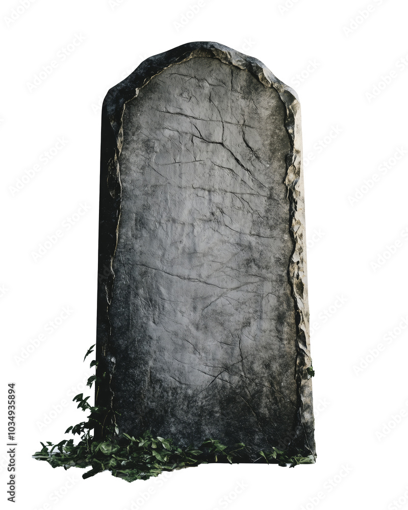 Aged Cracked Tombstone with Gothic Arch on Transparent Background ...