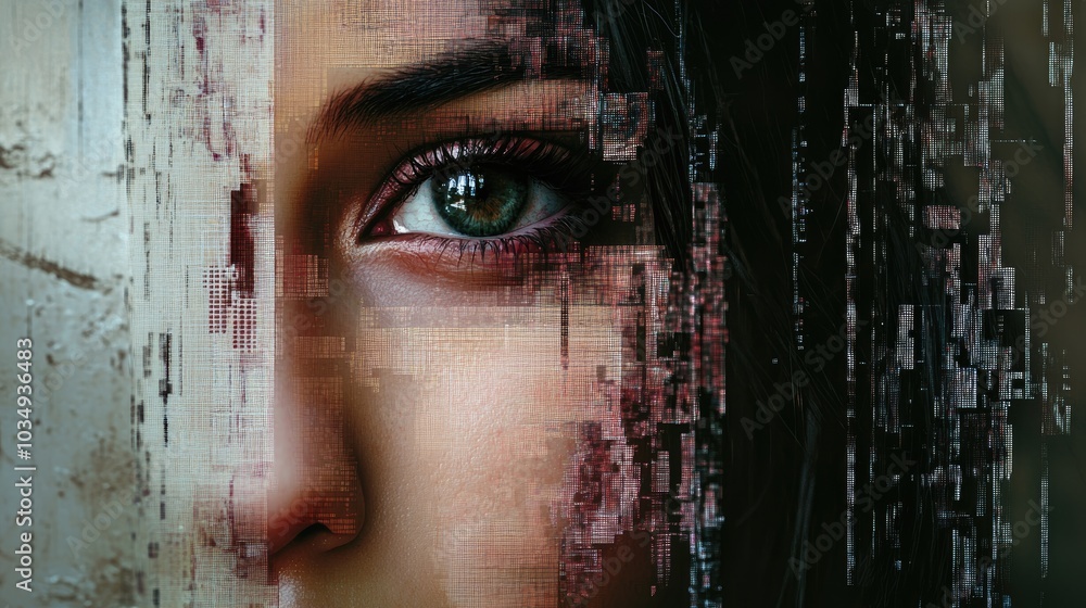 Digital pixel portrait featuring a partial depiction of the model s ...