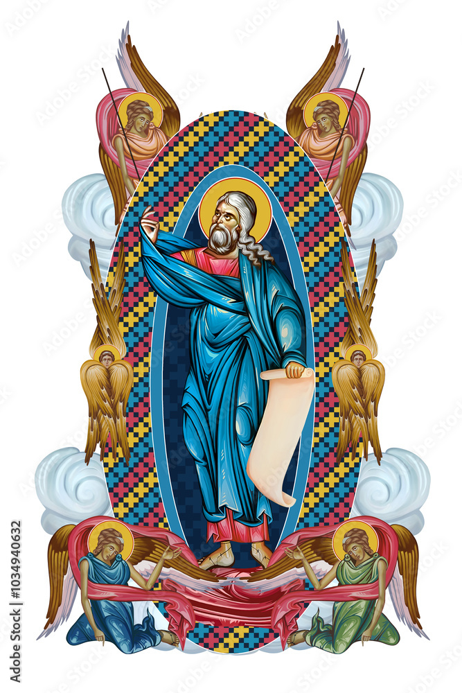 Isaiah prophet. Illustration with angels and seraphim in heaven in ...