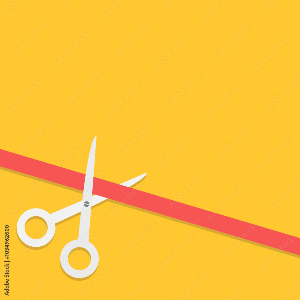 Scissors cut straight red ribbon on the left . Grand opening ceremony ...