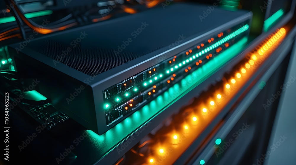 Top view of a compact server module cabinet with ambient lighting ...
