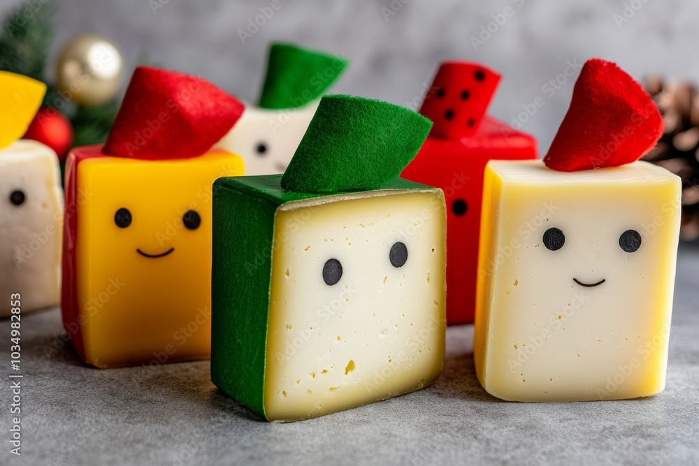 Group of cheese blocks with faces on them. The cheese blocks are in ...