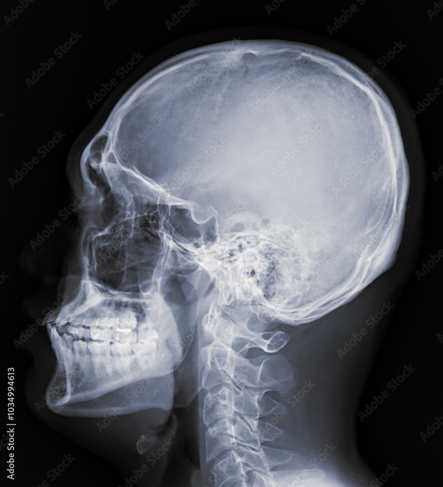 X-ray image of the skull in AP (anterior-posterior) view, displaying ...