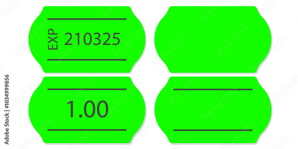 Self-adhesive green neon paper price tag with two stripes. Blank price ...