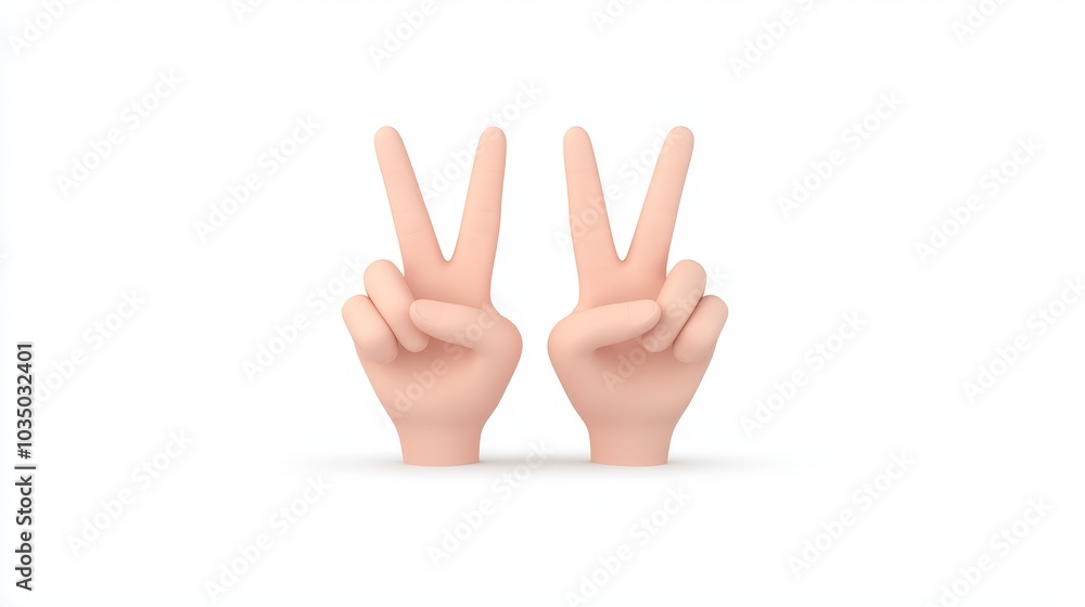 victory sign hand pose, two fingers raised, detailed 3d vector render ...