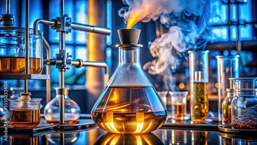 The laboratory setup features a flask of boiling alcohol, steam ...