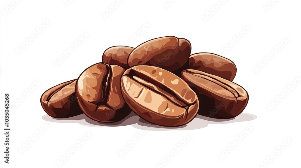 Isolated coffee beans on a white background in a 2D cartoon ...