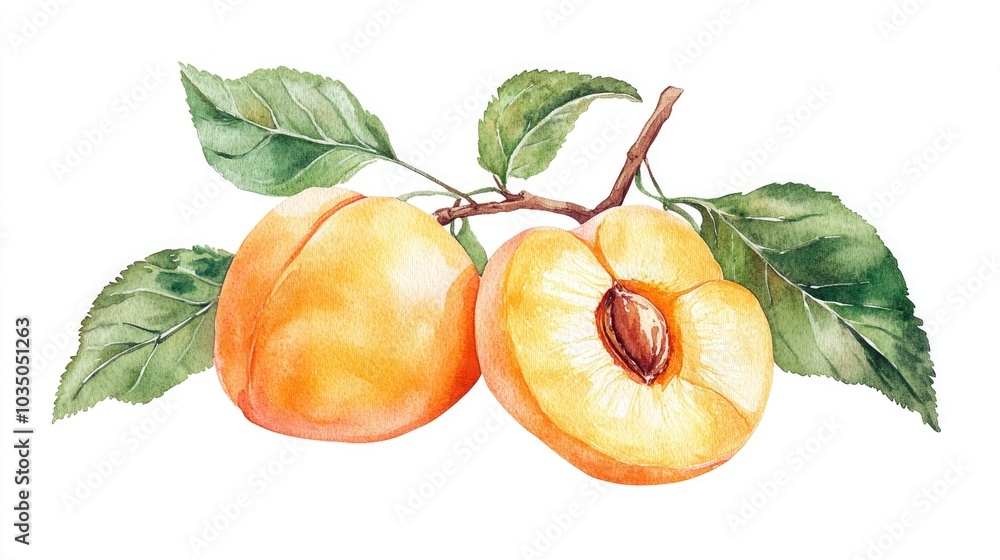 Juicy apricot watercolor illustration Realistic hand drawn composition ...
