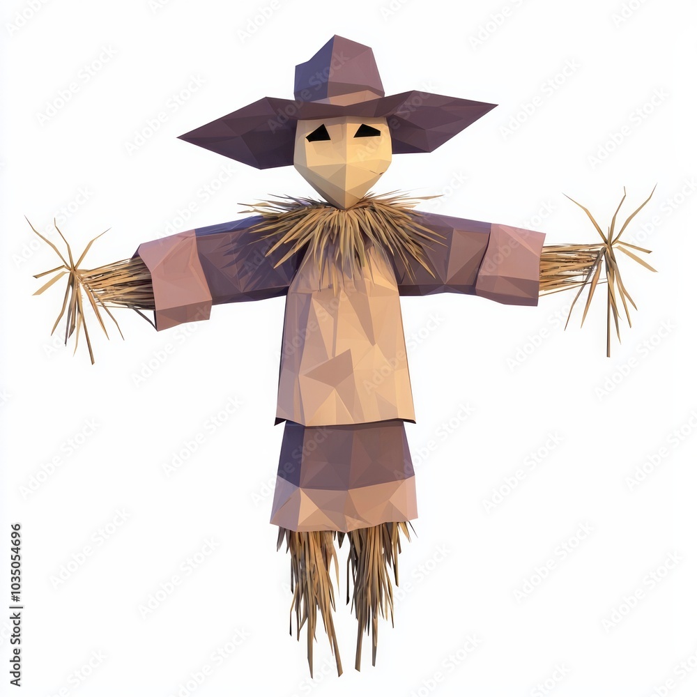 3D Render, Low Poly style of a scarecrow costume with straw sticking ...