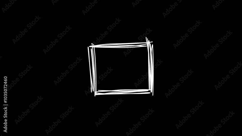 Rectangular, square frame, self drawing animation. white lines. drawn ...