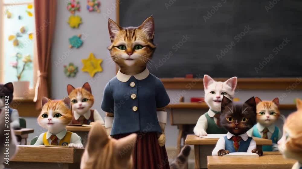 A Cat Teacher. Generated video. An animated video of a smiling cat ...