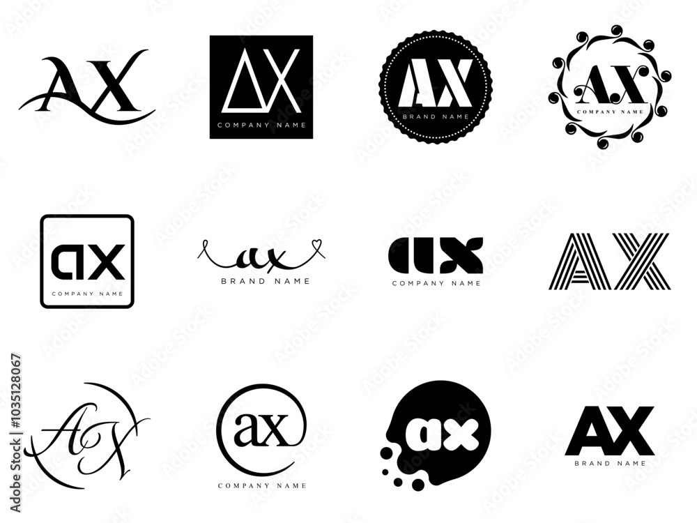 AX logo company template. Letter a and x logotype. Set different ...