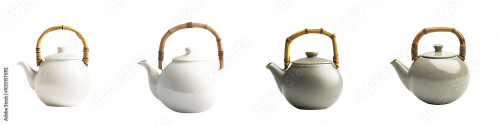 Elegant and traditional ceramic teapots arranged in a minimalist still ...