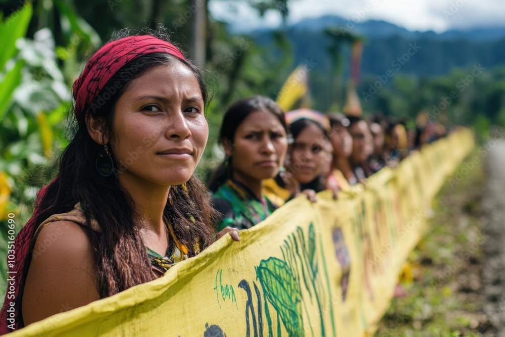 Community protests against deforestation, with banners calling for ...
