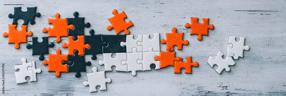 Colorful puzzle pieces partially assembled hinting at a relaxing and ...