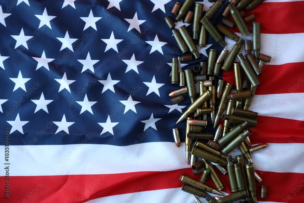 Bullets with USA flag in dark light. Patriotic background image with ...