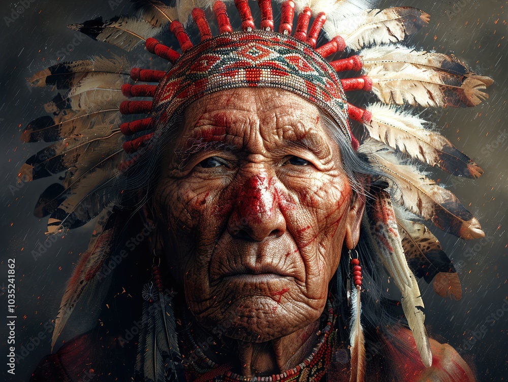 Native American Chief Portrait: A Look of Wisdom and Strength Stock ...
