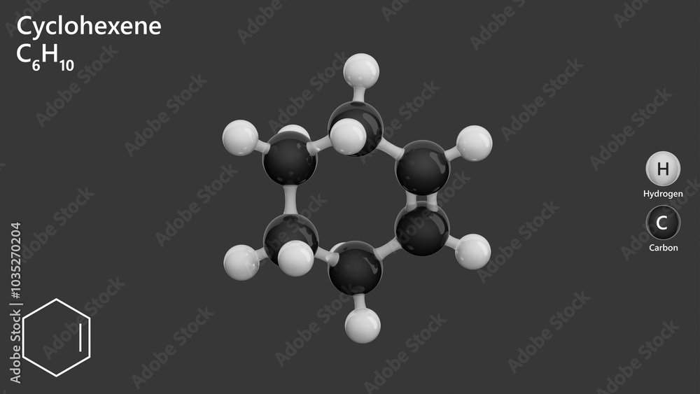 Molecule of Cyclohexene (C6H10) is a colorless, flammable liquid alkene ...