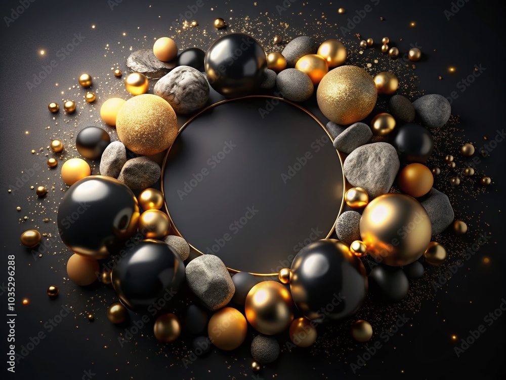 Black and Gold Circle of Cute Rocks - Night Photography Render for ...