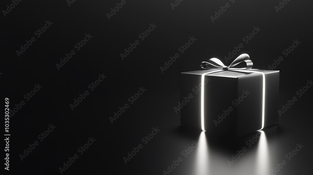 Shiny 2025 gift box with glowing edges on a reflective black surface ...