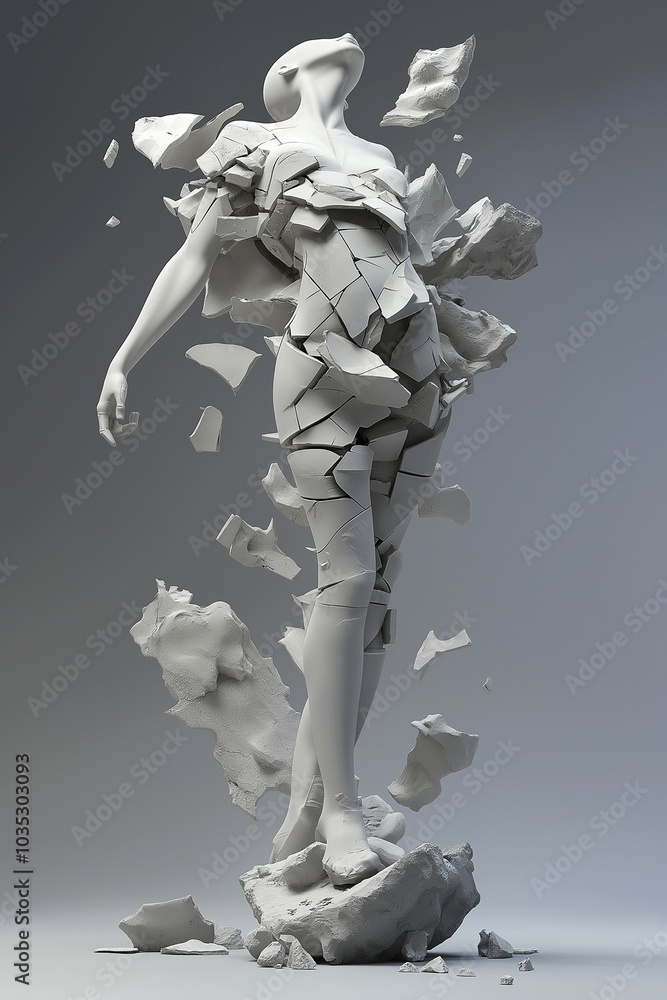 Broken statue, shattered into pieces damaged female sculpture. Cracking ...